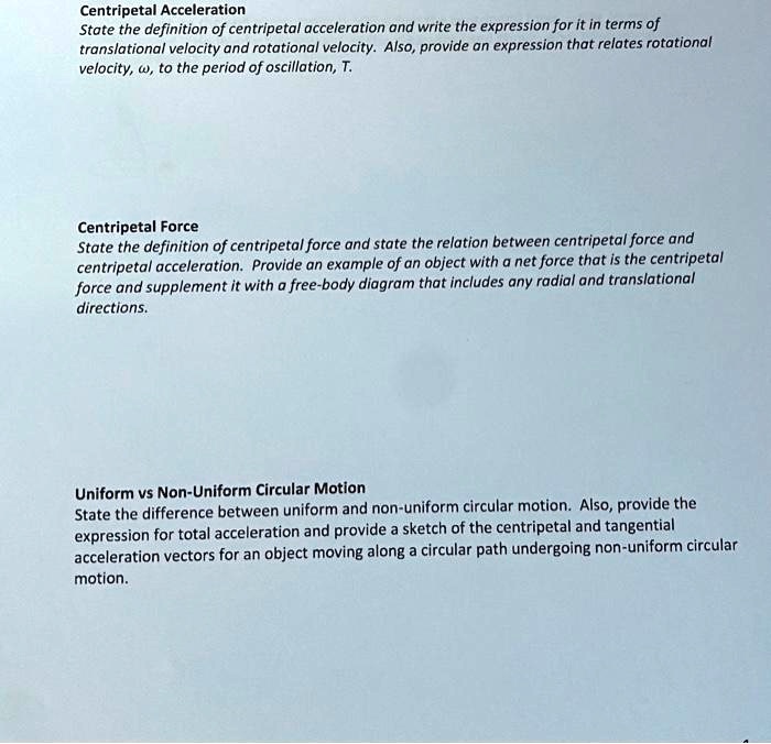 SOLVED: Centripetal Acceleration: Definition and Expressions State the ...