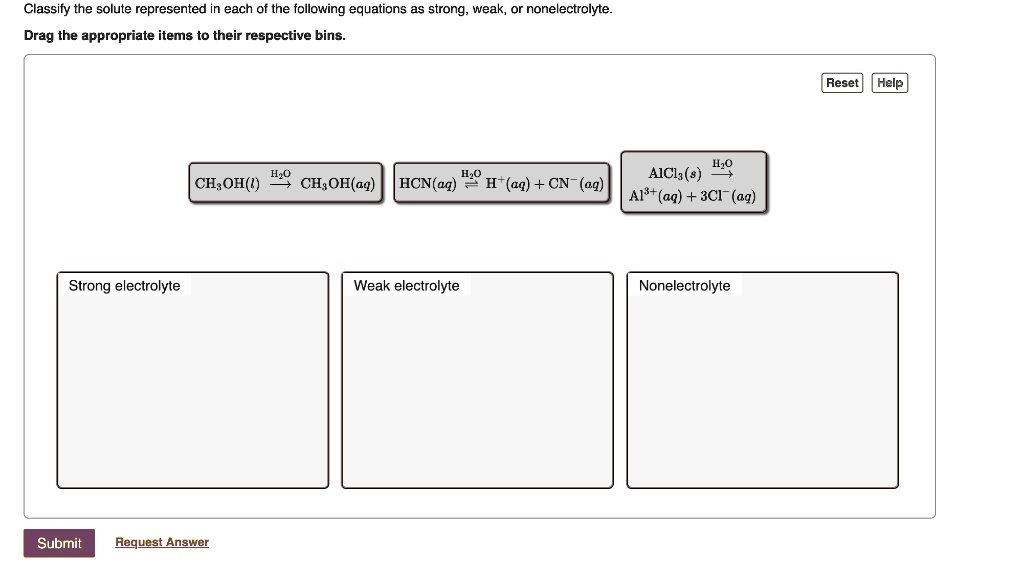 SOLVED: Classify the solute represented in each of the following equations as strong, weak, or ...