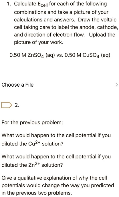 Solved Calculate Ecell For Each Of The Following Combinations And Take