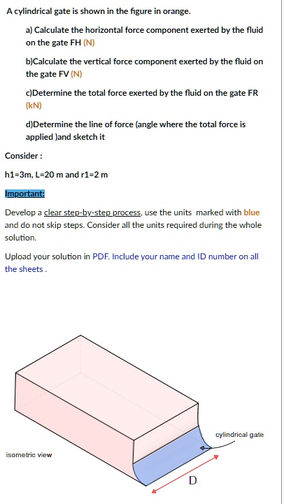 A cylindrical gate is shown in the figure in orange. a) Calculate the ...