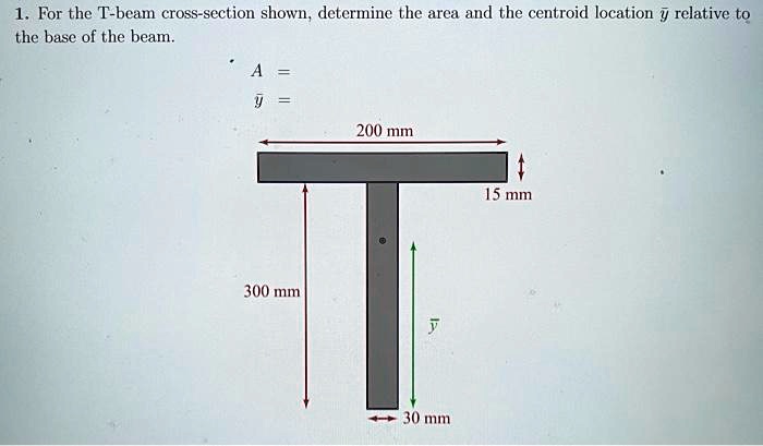 For the T-beam cross-section shown, determine the area and the centroid ...