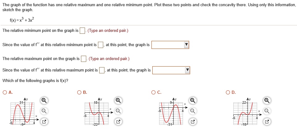 SOLVED: The graph of the function has one relative maximum and one relative minimum point Plot ...
