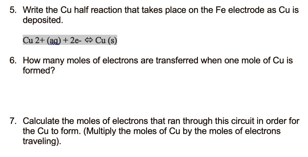 SOLVED: 5. Write the Cu half reaction that takes place on the Fe ...