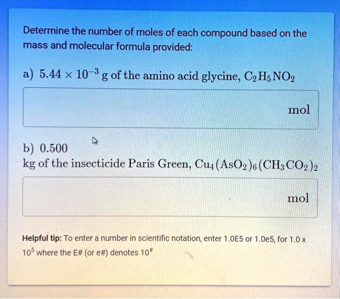 SOLVED: Determine the number of moles of each compound based on the ...
