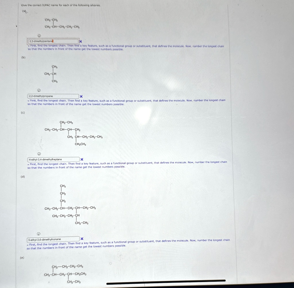 Give the correct IUPAC name for each of the following alkanes. (b) ? CH ...