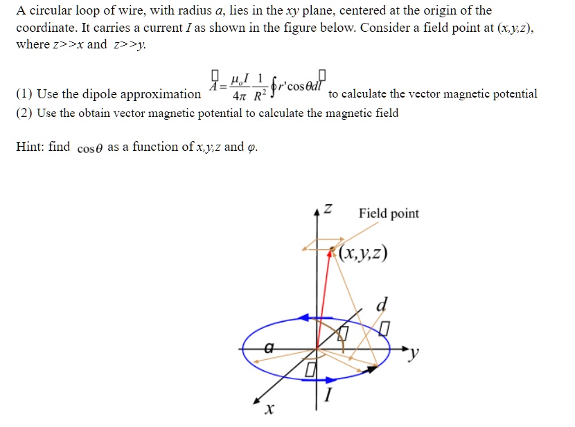 SOLVED: A circular loop of wire, with radius a, lies in the xy plane centered at the origin of ...