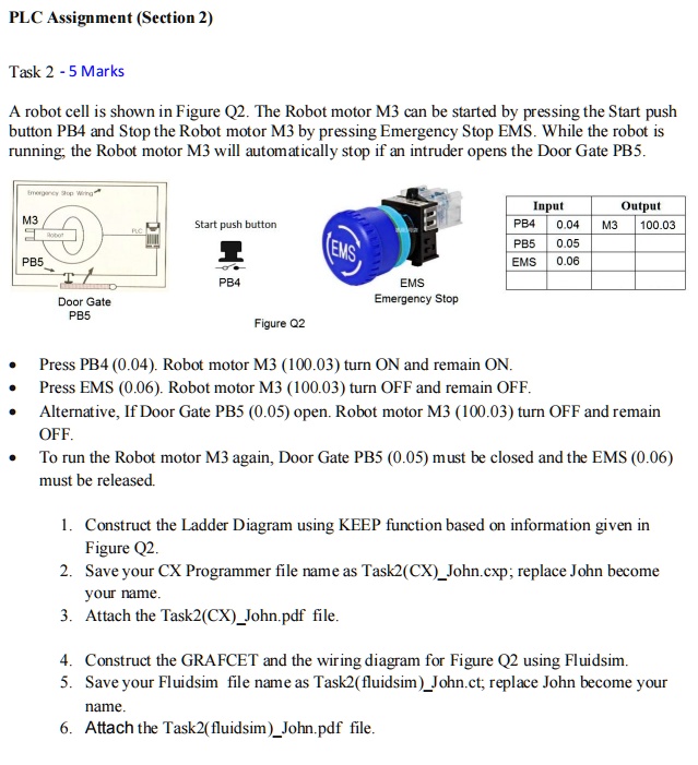 PLC Assignment (Section 2) Task 2 - 5 Marks A robot cell is shown in Figure Q2. The Robot motor ...