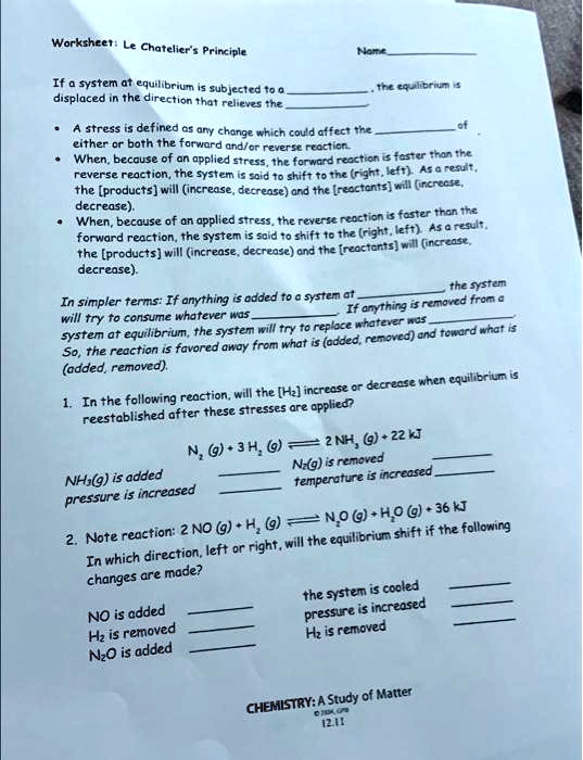 Worksheet le chateliers principle if a system at equilibrium...