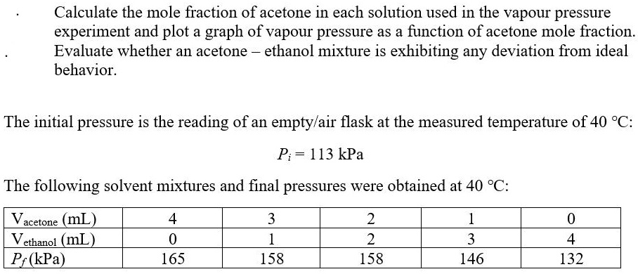 SOLVED: 1. Calculation of the vapor pressure for the two solvents at 40 ...