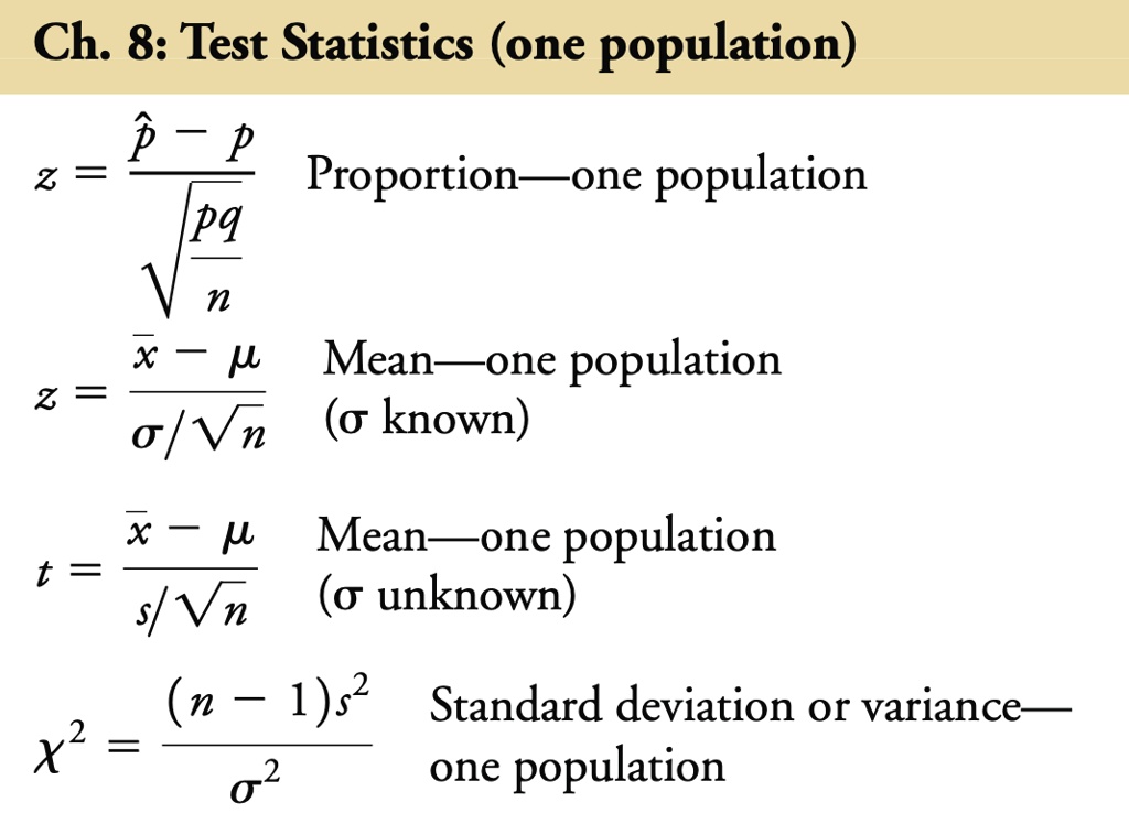 SOLVED:Ch: 8: Test Statistics (one population) P P 2 = Proportion one ...