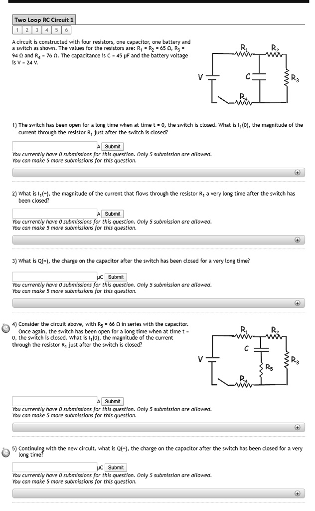 SOLVED: Two Loop RC Circuit circuit constructed with four resistors one capacitor one battery ...