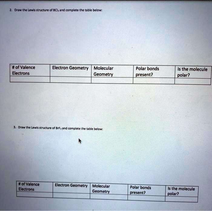 SOLVED: Draw the Lewls structure of BCI and complete the table below: #of Valence Electrons ...
