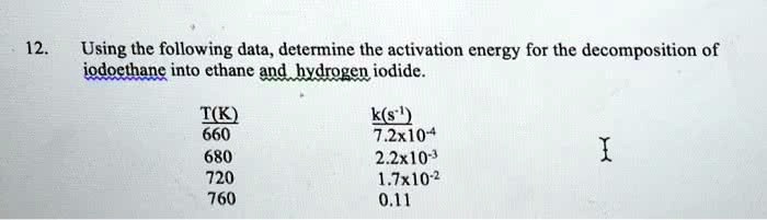 SOLVED: ' Using the following data, determine the activation energy for the decomposition of ...