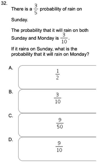 SOLVED: 32 There is a probability of rain on Sunday: The probability ...
