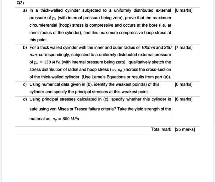 SOLVED: Q3) a) In a thick-walled cylinder subjected to a uniformly ...