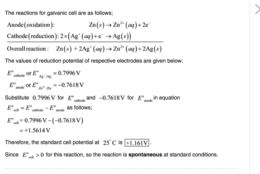 Solved The Reactions For Galvanic Cell Are As Follows Anode Oxidation