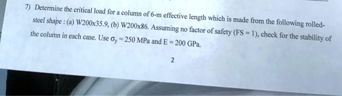 SOLVED: 7 Determine the critical load for a column of 6-m effective length which is made from ...