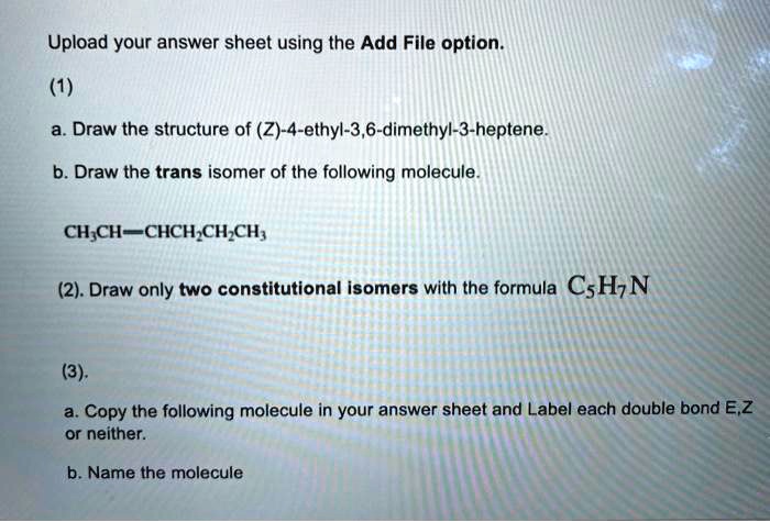 SOLVED: Draw the structure of (Z)-4-ethyl-3,6-dimethyl-3-heptene. Draw ...