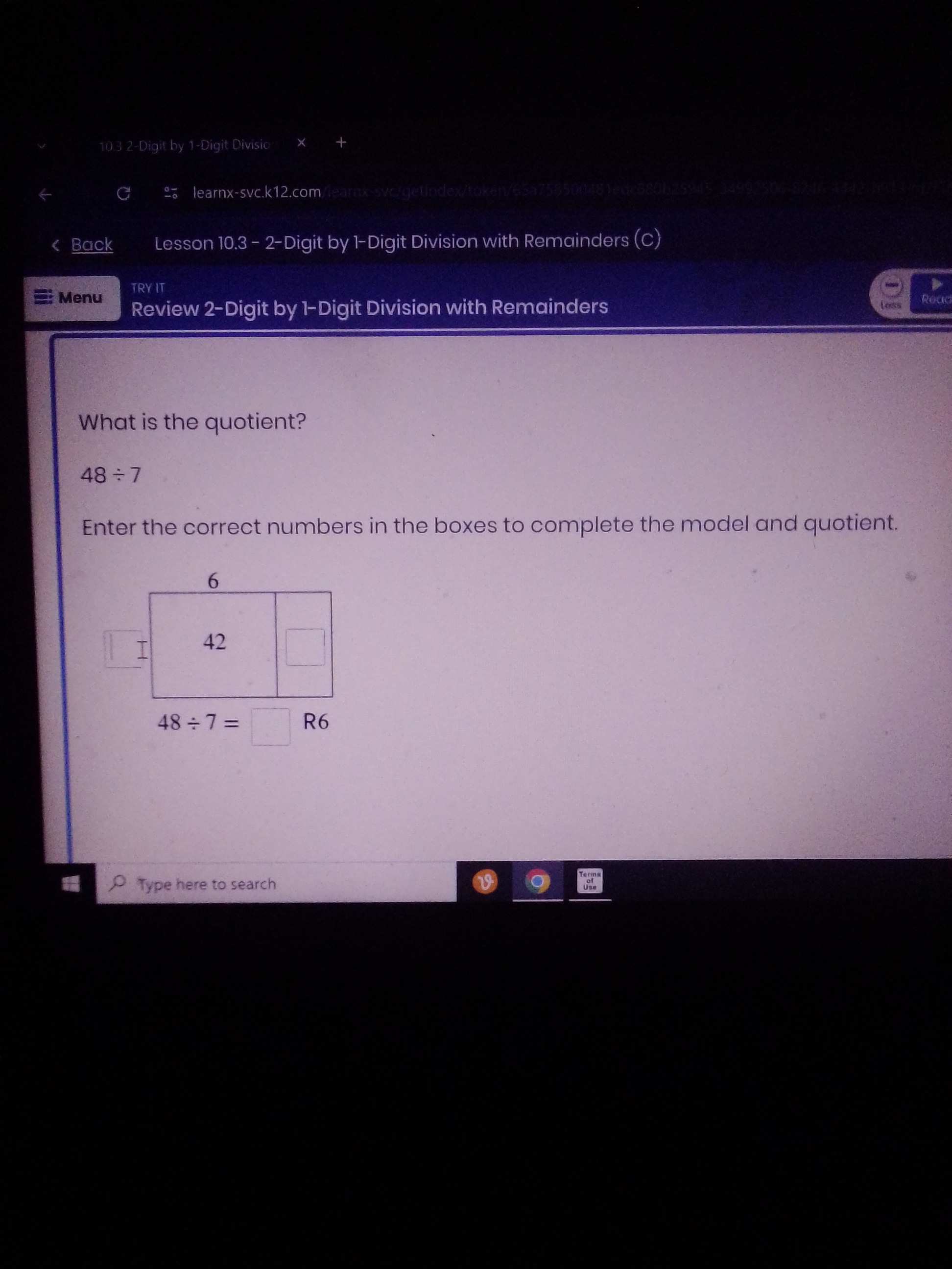 SOLVED: 7032 -Digit by 1-Digit Divisio ×+ C :- learnx-5vc.k12.com Back ...