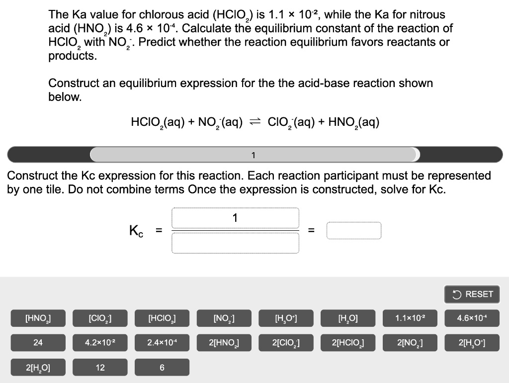 The Ka value for chlorous acid (HCIO2) is 1.1 x 10^2, while the Ka for ...