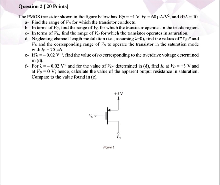 The PMOS transistor shown in the figure below has Vtp = -1 V, kp = 60 A ...