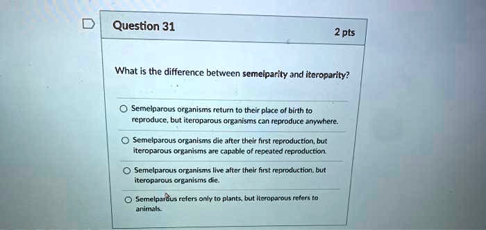 SOLVED: What is the difference between semelparity and iteroparity ...
