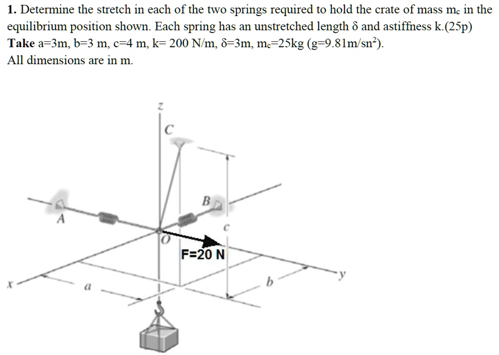 SOLVED: 1. Determine the stretch in each of the two springs required to ...