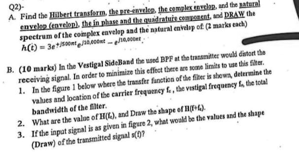 Q2)- A. Find the Hilbert transform, the pre-envelop, the complex ...