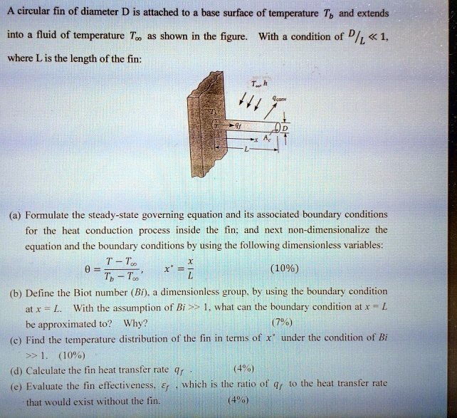 SOLVED: A circular fin of diameter D is attached to a base surface of ...