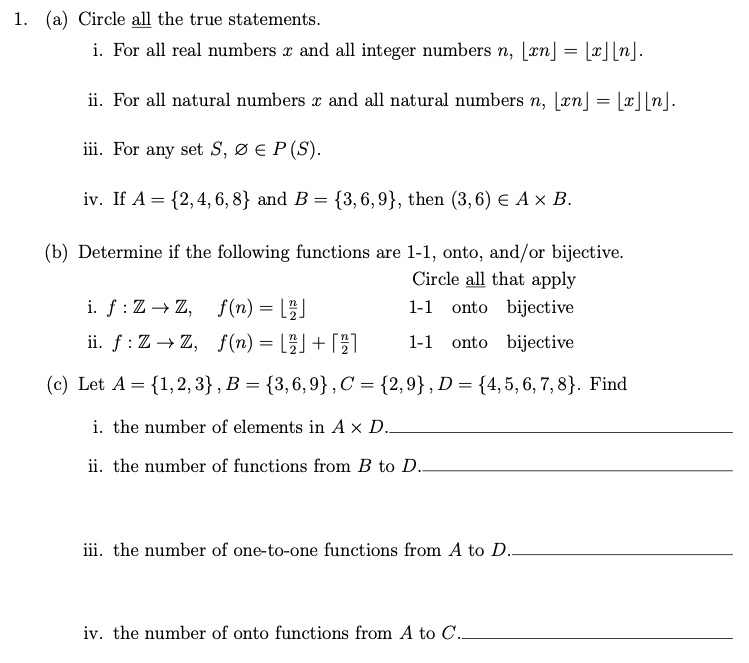 SOLVED:Circle all the true statements. For all real numbers € and all ...