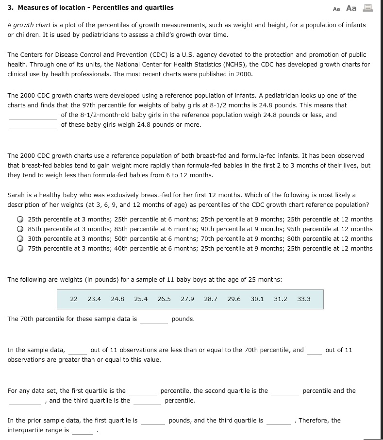 measures of location percentiles and quartiles aa b growth chart is ...
