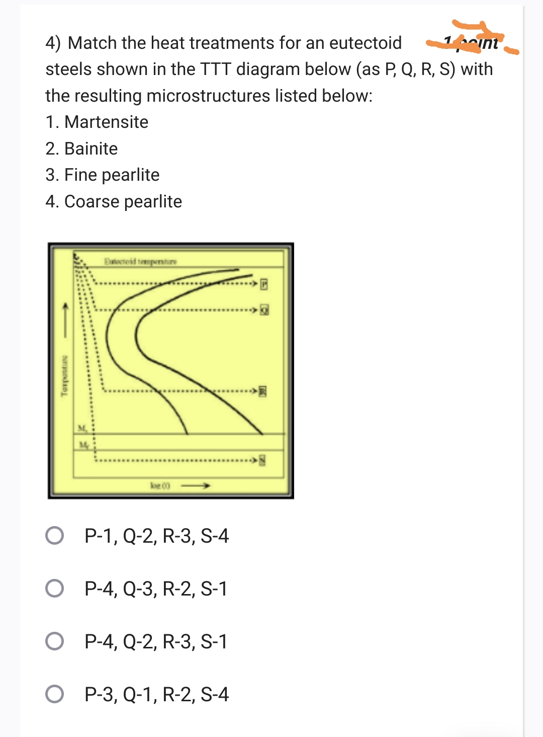 SOLVED: 4) Match the heat treatments for an eutectoid steels shown in ...