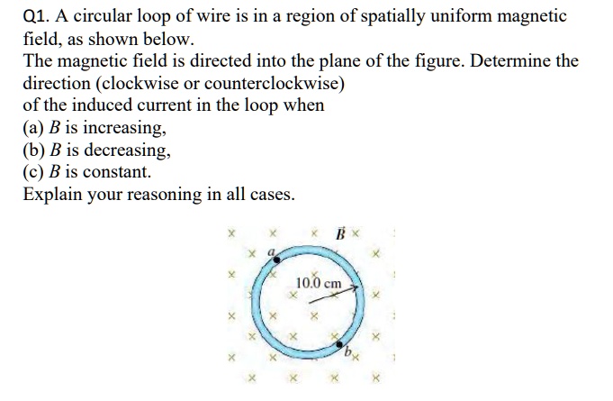 q1 a circular loop of wire is in a region of spatially uniform magnetic field as shown below the ...