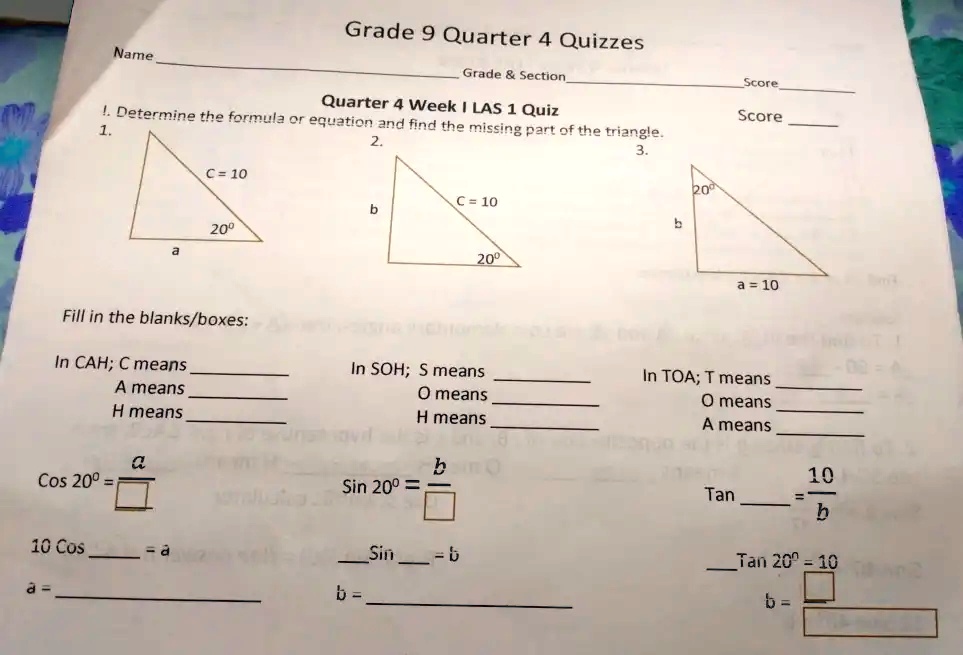 SOLVED: Grade 9 Quarter 4 Quizzes Name: Grade Section: Quarter 4 Week ...