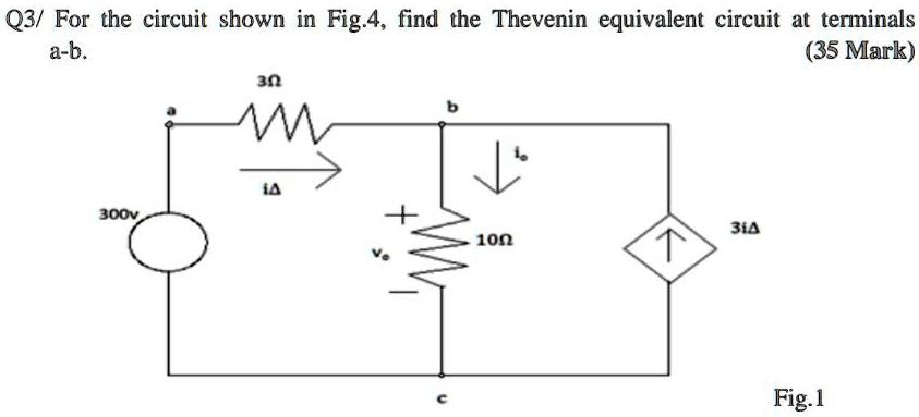 SOLVED: Q3/ For the circuit shown in Fig.4, find the Thevenin equivalent circuit at terminals a ...