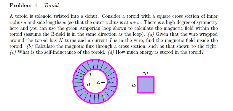 SOLVED: Problem Toroid A toroid is a solenoid twisted into a donut ...