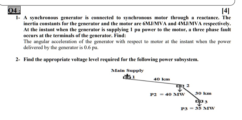 Solved Q4 [4] 1 A Synchronous Generator Is Connected To A Synchronous Motor Through A
