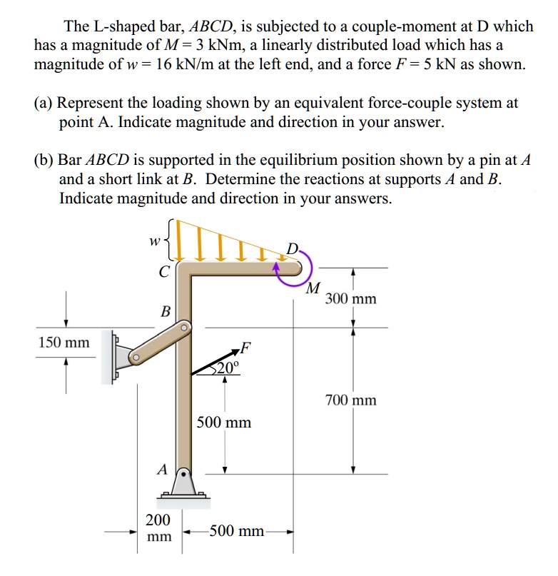 SOLVED: The L-shaped bar, ABCD, is subjected to a couple-moment at D ...