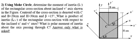 2) Using Mohr Circle, determine the moment of inertia (Iv) of the ...