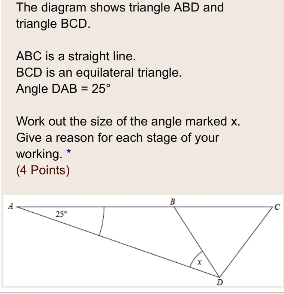 SOLVED: The diagram shows triangle ABD and triangle BCD ABC is a straight line. BCD is an ...