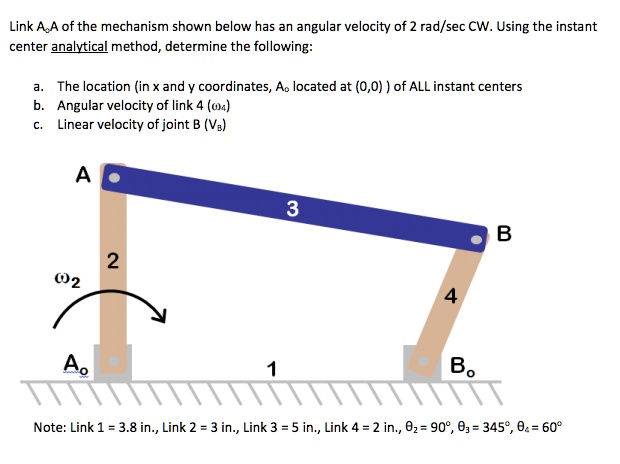 SOLVED: Link A.A of the mechanism shown below has an angular velocity of 2 rad/sec CW.Using the ...