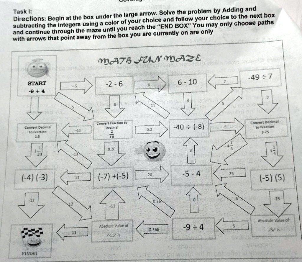 Task 1: Directions: Begin at the box under the large arrow. Solve the ...