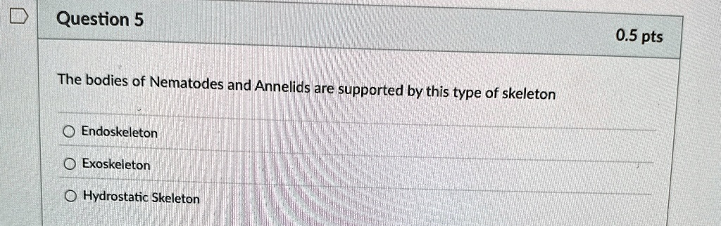 question 5 the bodies of nematodes and annelids are supported by this ...