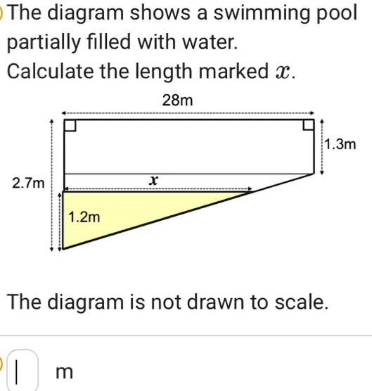 the diagram shows a swimming pool partially filled with water calculate ...