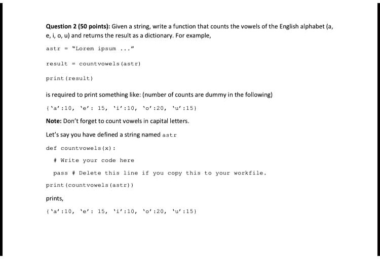 Solved Question 2 50 Points Given A String Write A Function That Counts The Vowels Of The