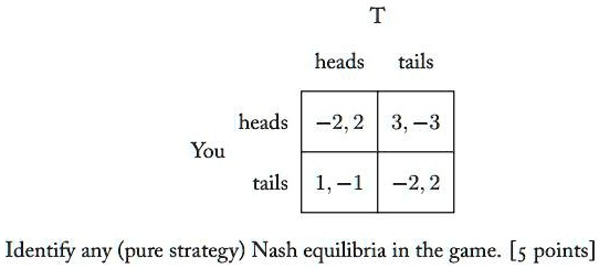 SOLVED: heads tails heads -2,2 3,-3 You tails 1 2,2 Identify any (pure ...