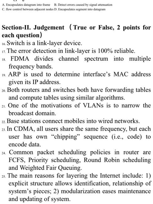Solved A Encapsulates Datagram Into Frame B Detects Errors Caused By 3148