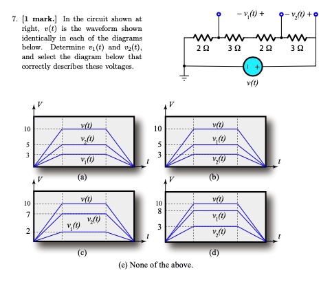 7. [1 mark.] In the circuit shown at right, v(t) is the waveform shown ...