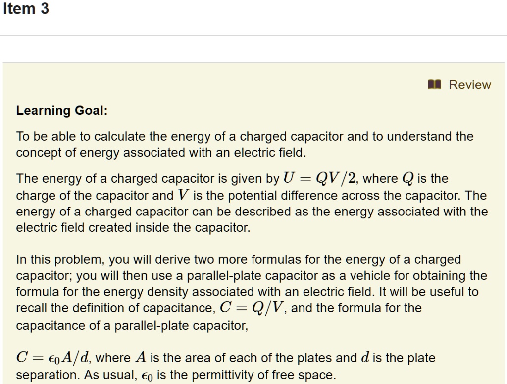 SOLVED: Review Learning Goal: To be able to calculate the energy of a ...
