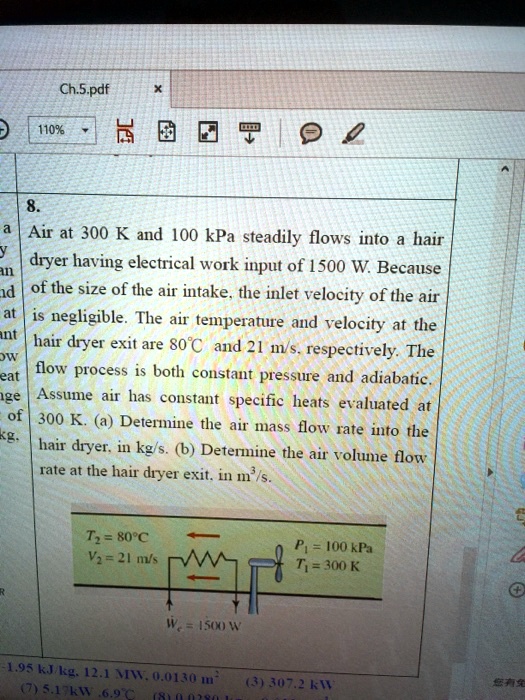 SOLVED: Chapter 5: Air Flow Analysis in a Hair Dryer Air at 300 K and ...